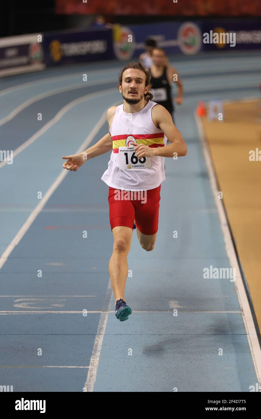 ISTANBUL, TURKEY - JANUARY 31, 2021: Undefined athlete running during ...