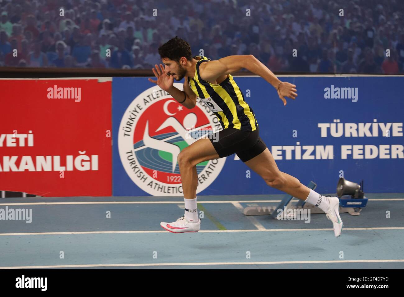 ISTANBUL, TURKEY - JANUARY 30, 2021: Undefined athlete running during ...