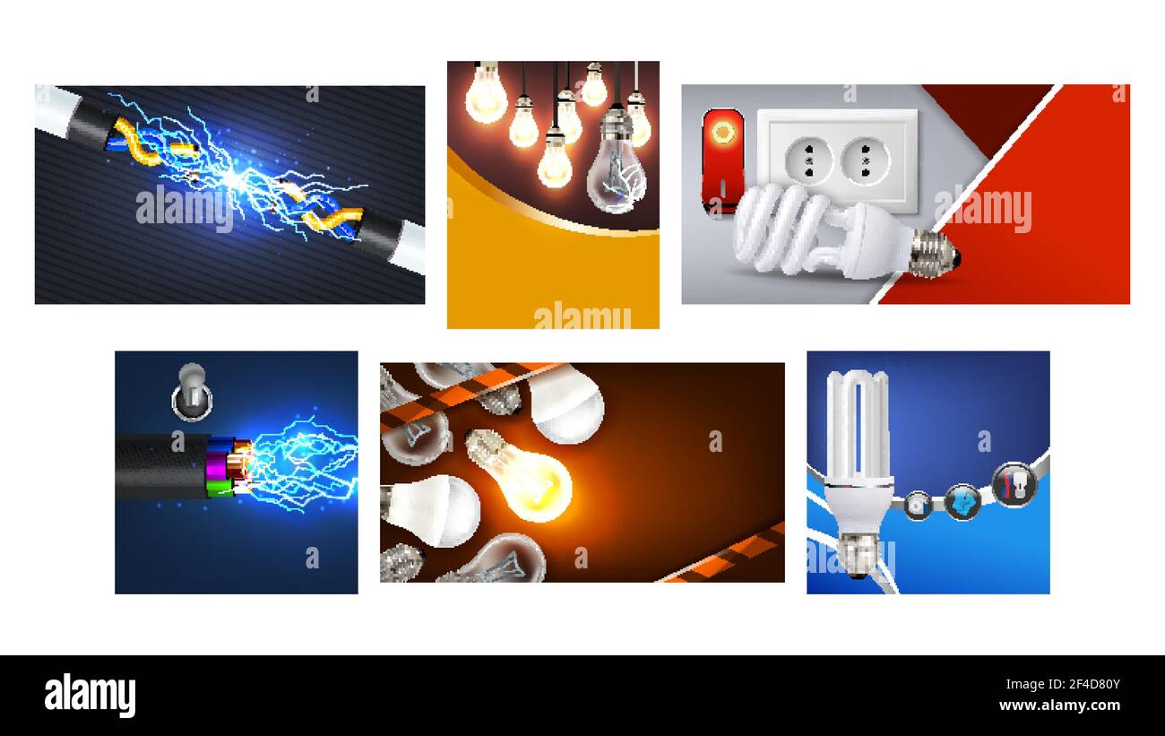 Electrical Work Promotional Posters Set Vector Illustration Stock ...
