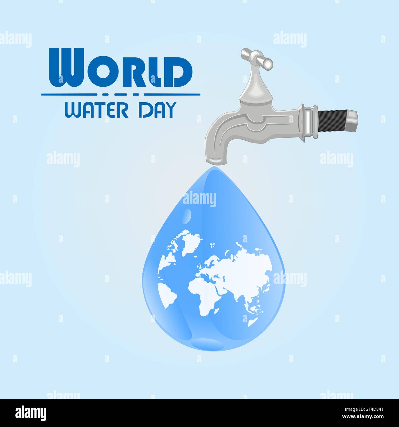 World water day. Water tap with the Earth globe inside water drop on ...