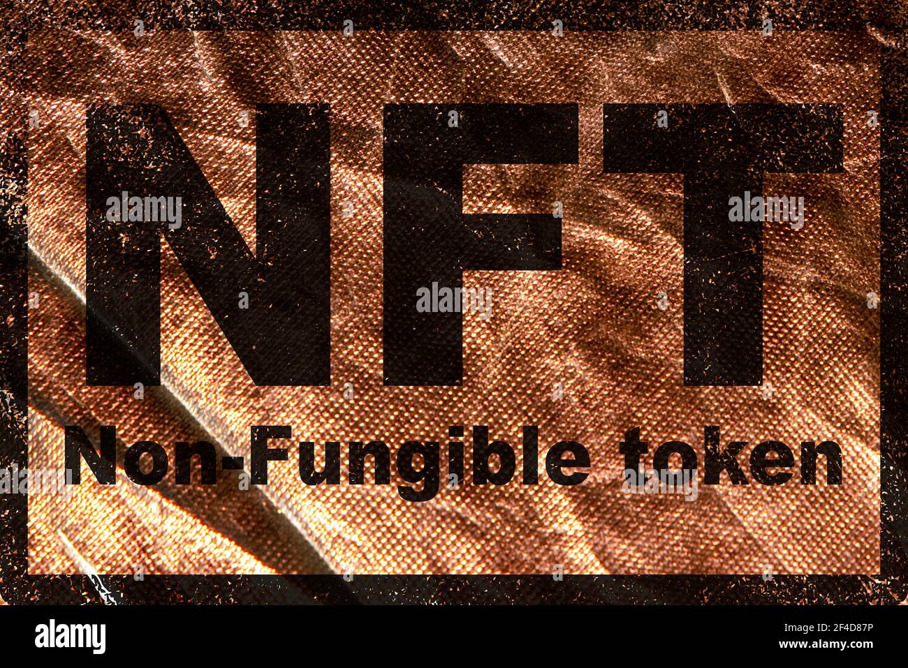 NFT non - fungible tokens black on gold background. A non-fungible ...