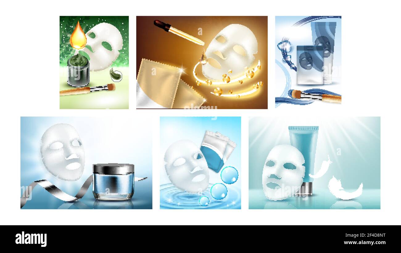Facial Mask Cosmetics Promo Posters Set Vector Stock Vector Image & Art ...