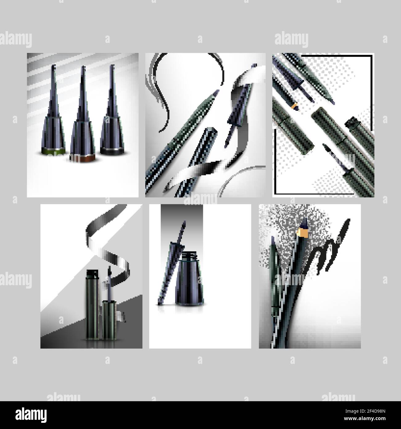 Eyeliner Cosmetics Promotional Posters Set Vector Illustration Stock ...