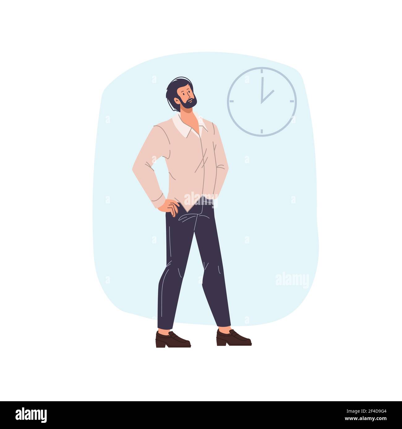 Flat cartoon man character stands on interior background,vector ...
