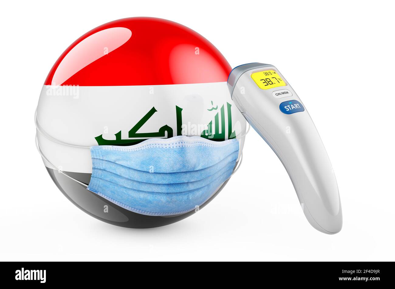 Iraqi flag with medical mask and infrared electronic thermometer ...
