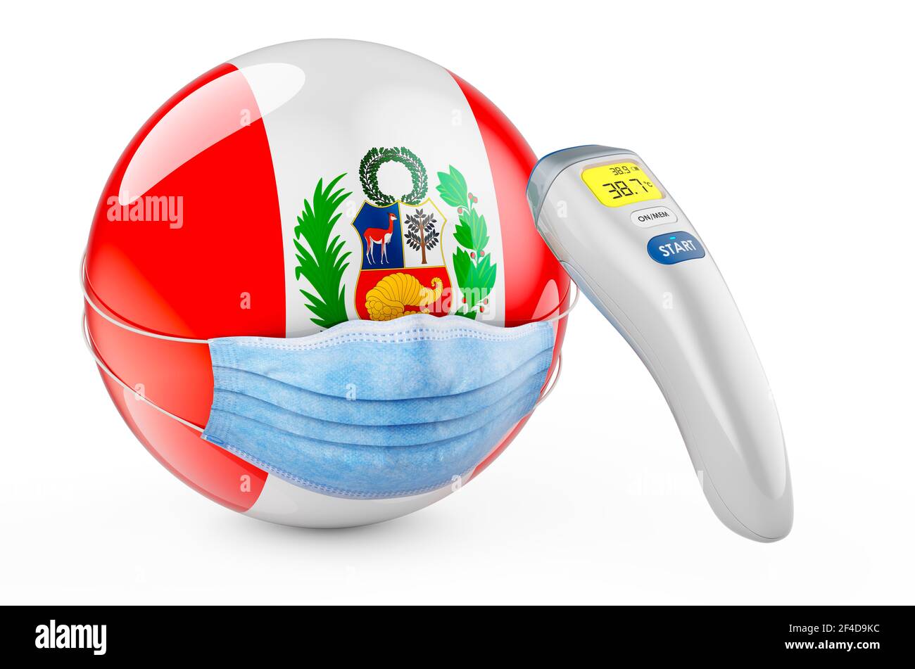 Peruvian flag with medical mask and infrared electronic thermometer ...