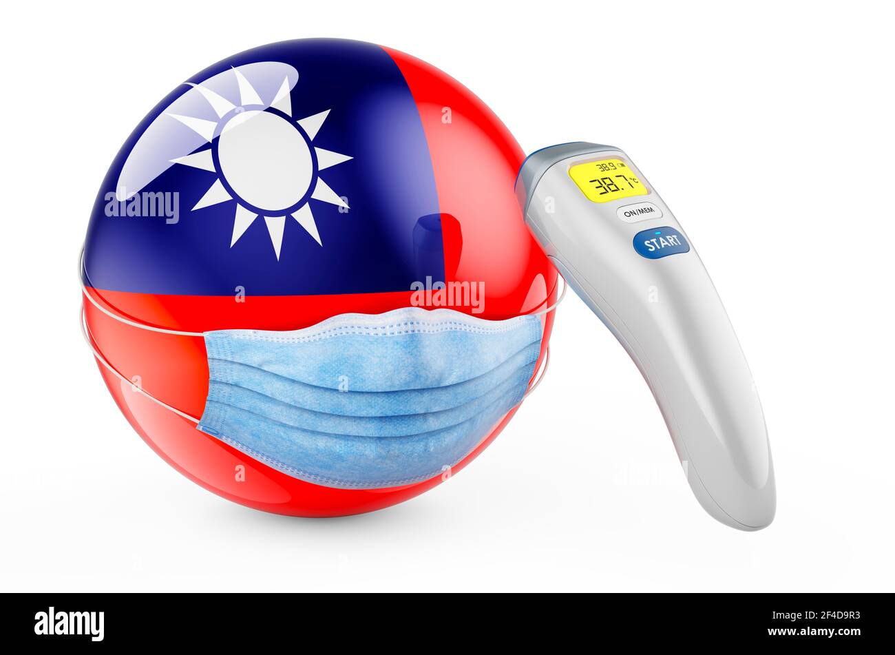 Taiwanese flag with medical mask and infrared electronic thermometer ...