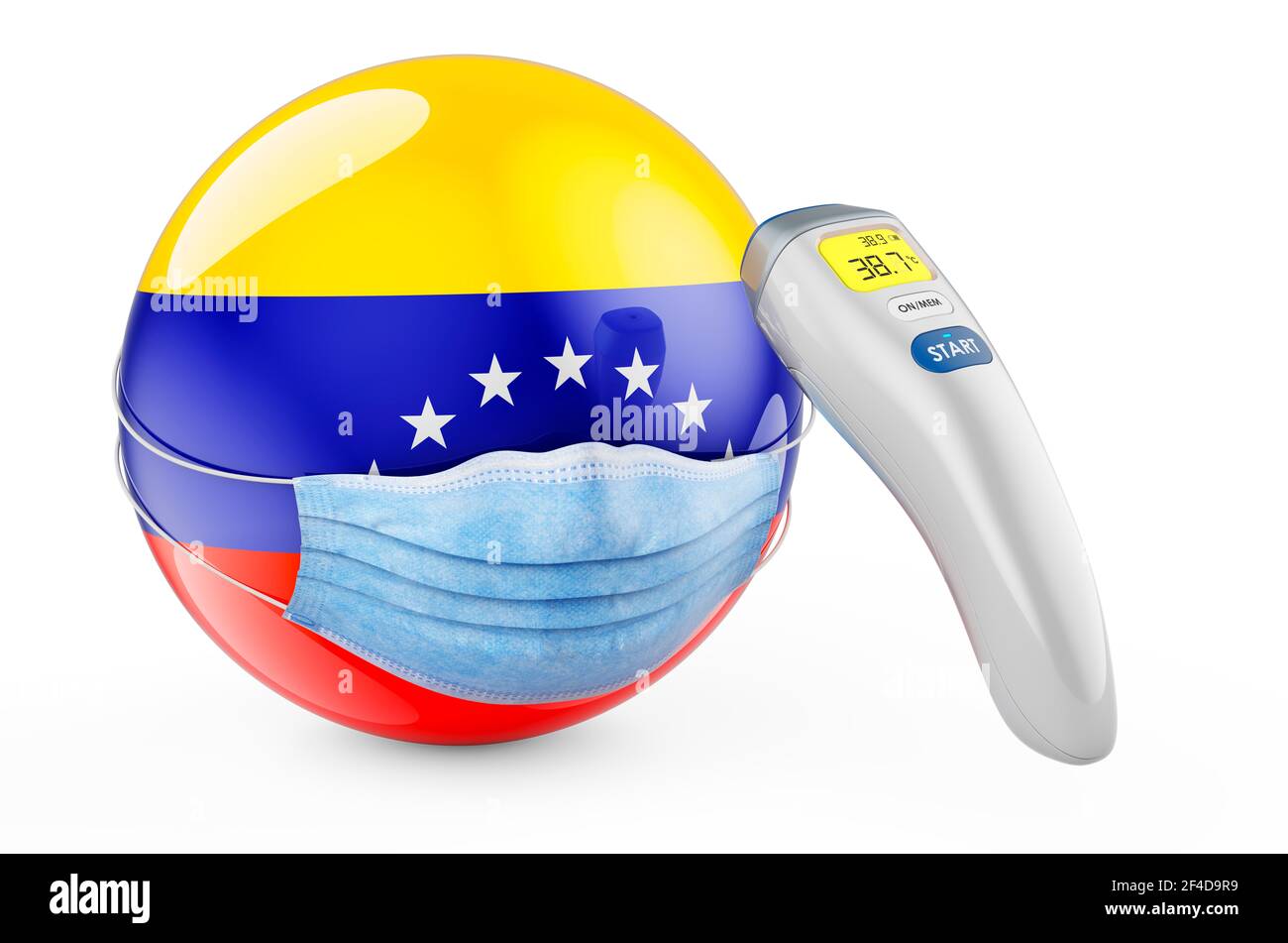 Venezuelan flag with medical mask and infrared electronic thermometer ...