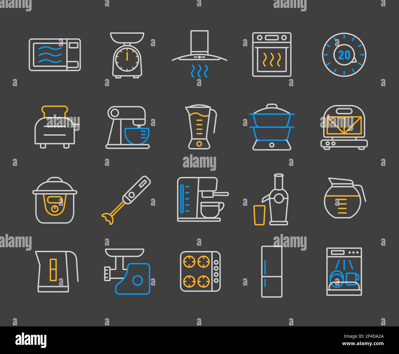 Kitchen appliances electronic electrical equipment tool vector icon set ...