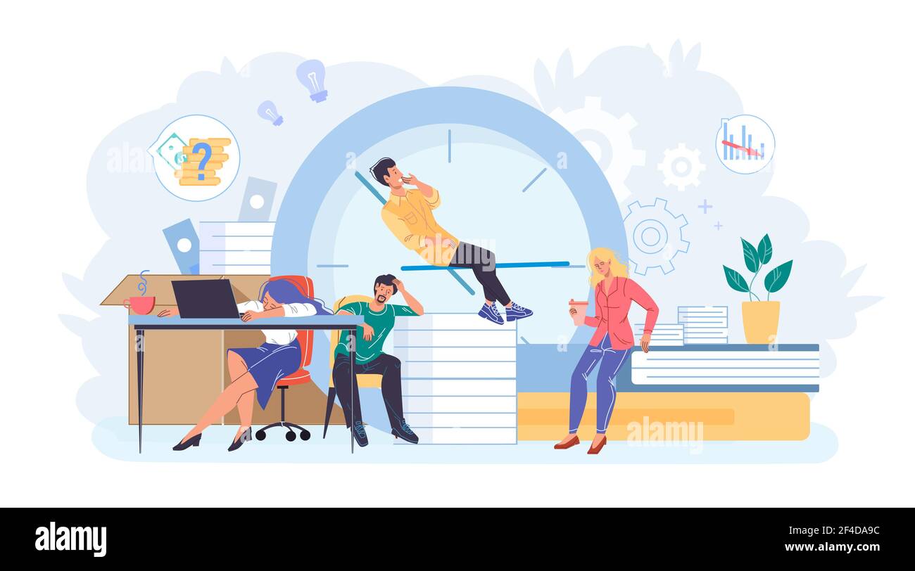 Cartoon flat employee characters,work stress burnout vector ...