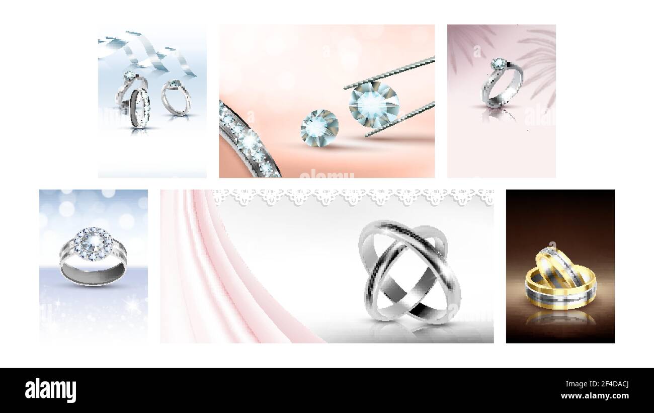 Jewelry Creative Promotional Posters Set Vector Illustration Stock ...
