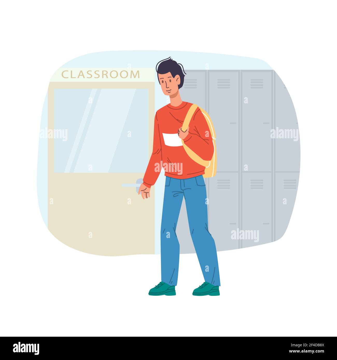 Flat cartoon man character stands on interior background,vector ...