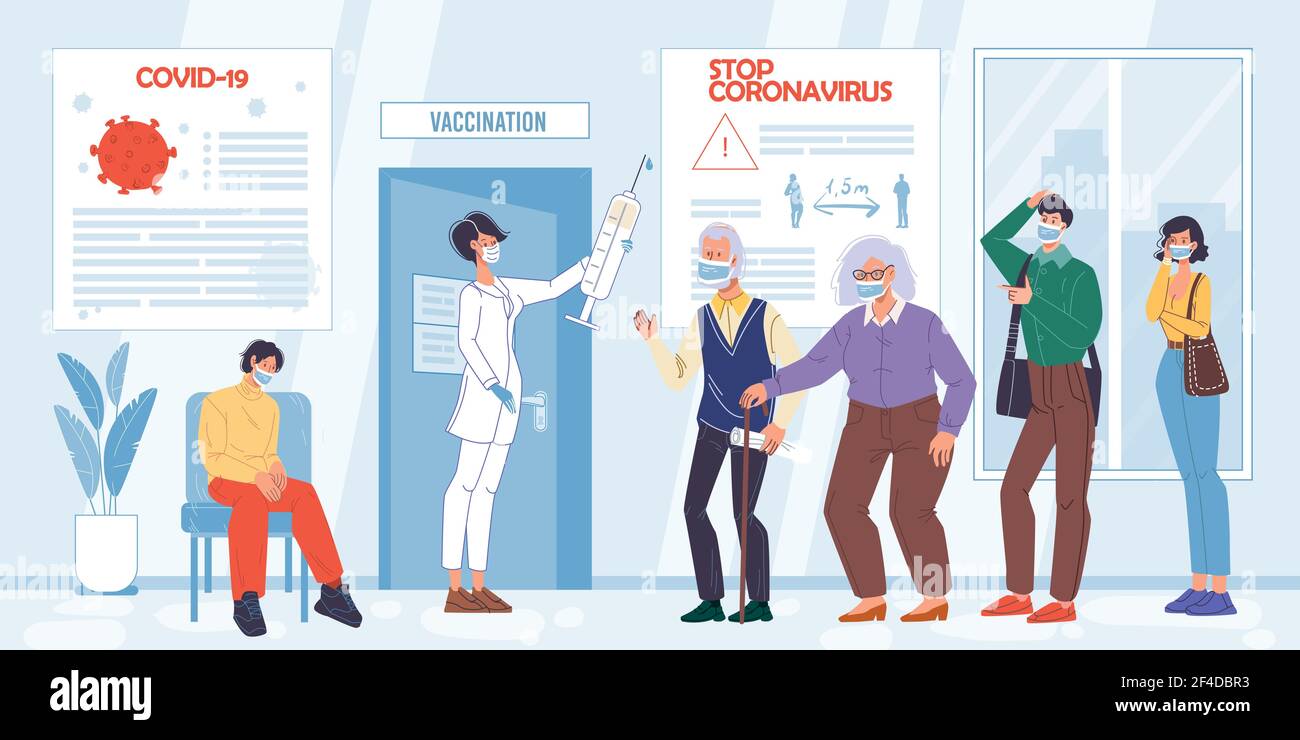 Flat cartoon character patient,vaccination,coronavirus social ads ...