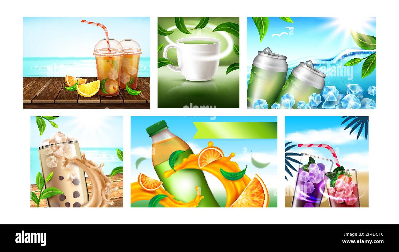 Ice Tea Creative Promotional Posters Set Vector Stock Vector Image ...