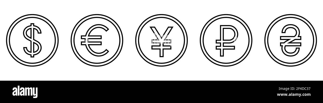 Currency signs of different countries. Set of black currency symbols ...