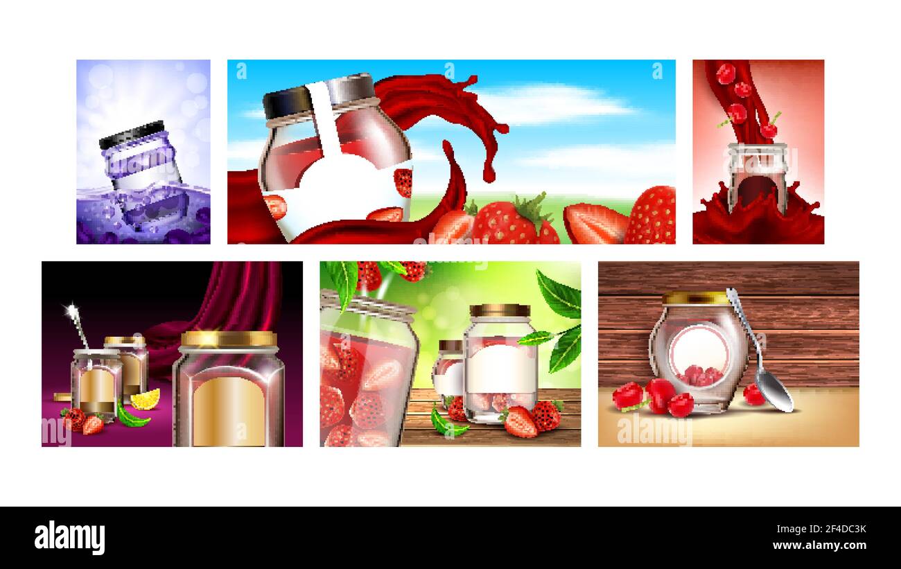 Jam Dessert Creative Promo Posters Set Vector Stock Vector Image & Art ...