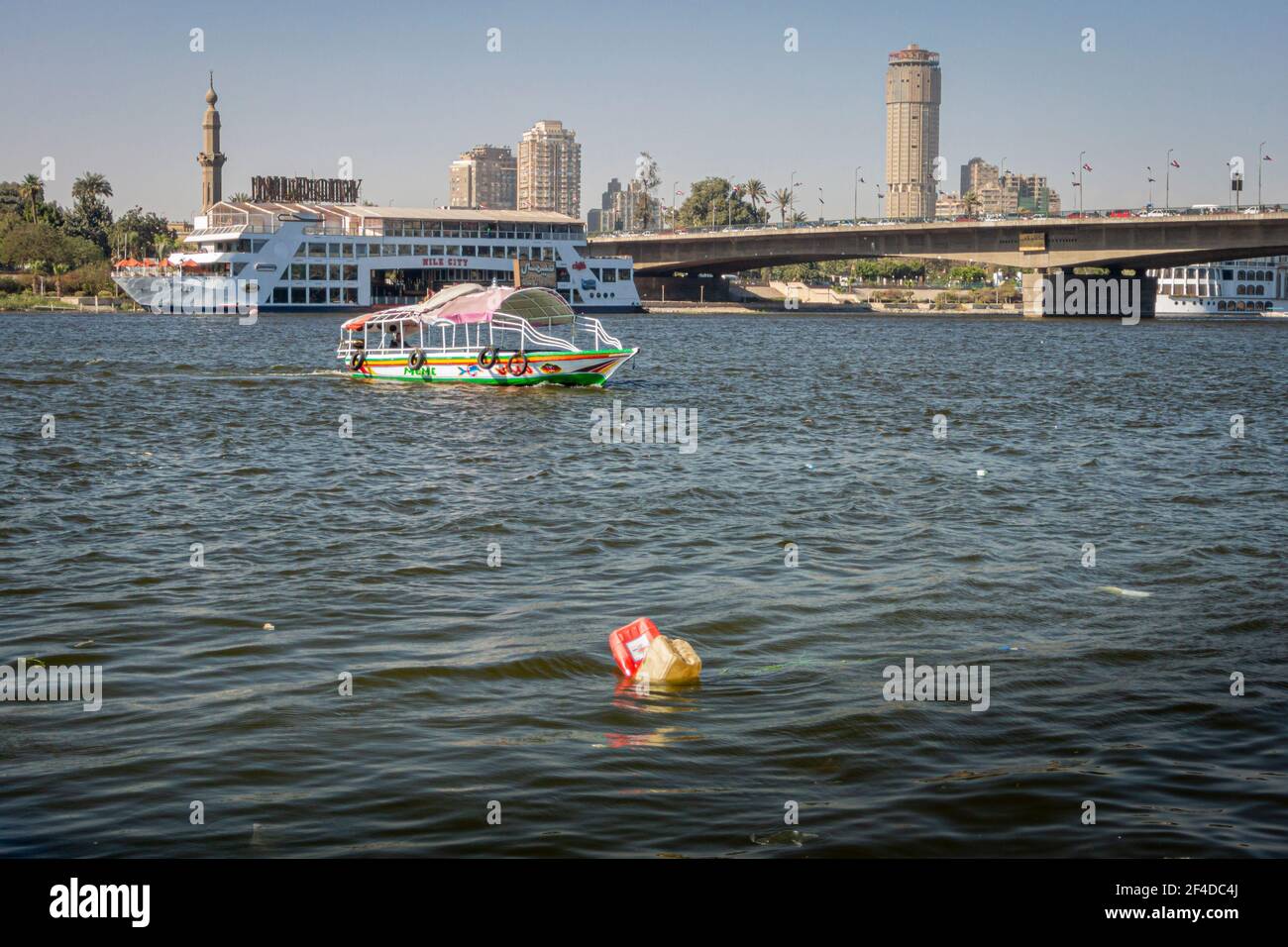 Cairo, Egypt, 5th January 2015 - water taxi and plastic pollution on ...
