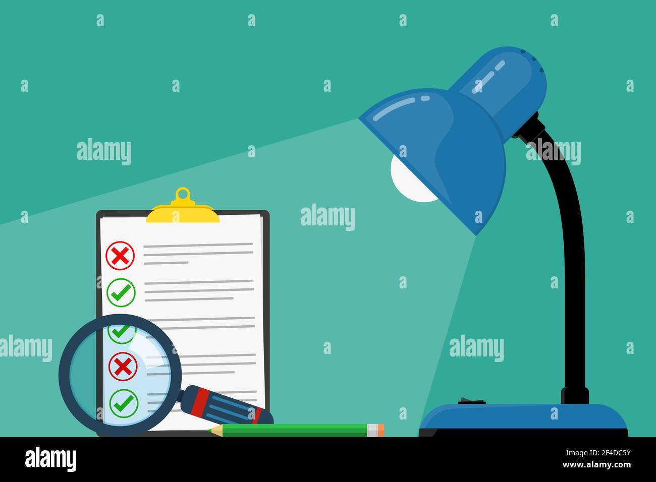 Desk lamp icon. Work table with desk lamp and checklist. Vector ...