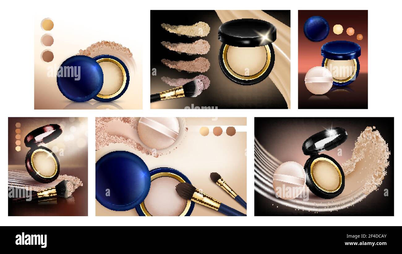 Powder Cosmetics Creative Promo Posters Set Vector Stock Vector Image ...