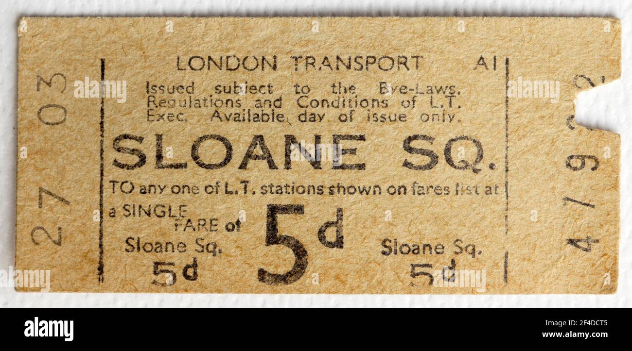 1950s London Transport Underground or Tube Train Ticket from Sloane ...