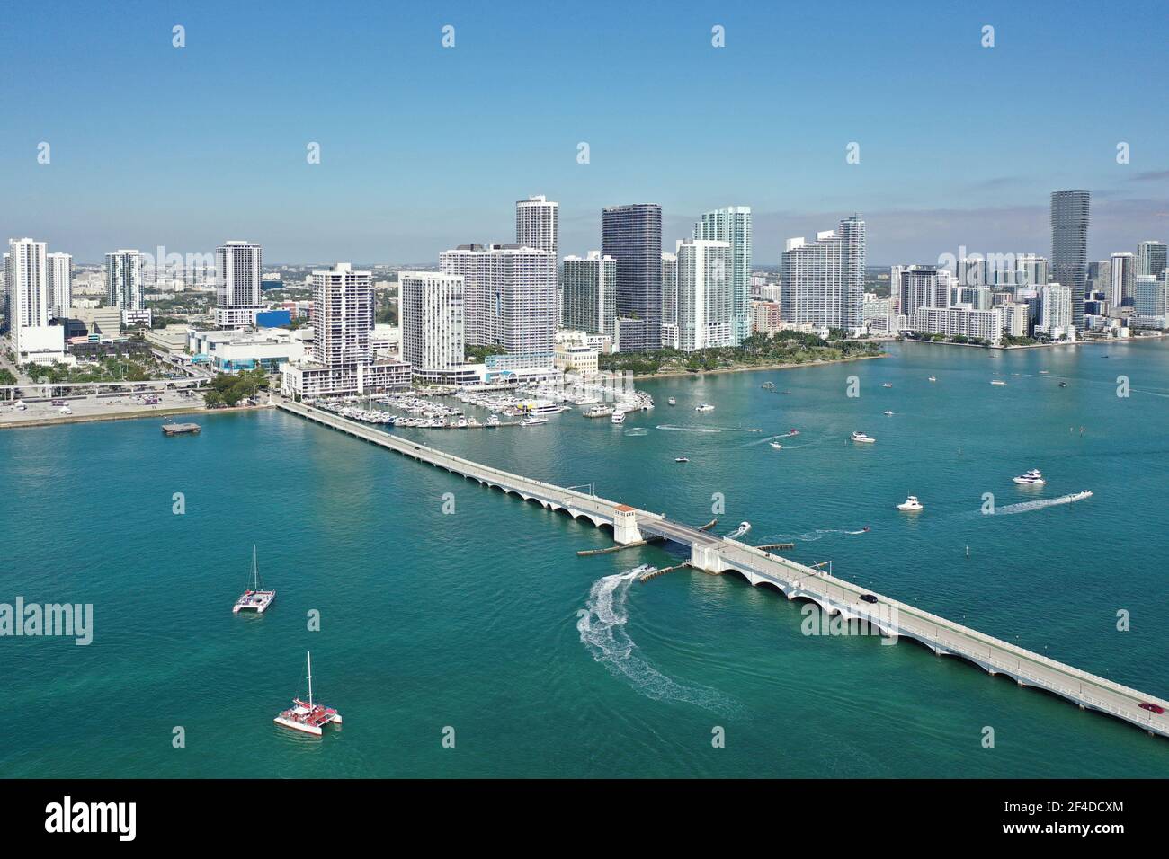 Aerial view of waterfront buildings on Intracoastal Waterway in Miami ...