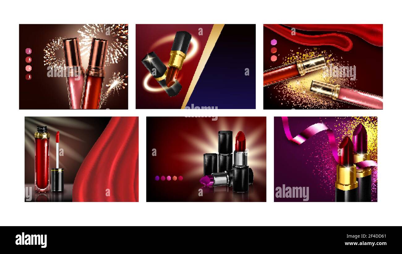 Lipstick Creative Advertising Posters Set Vector Stock Vector Image ...
