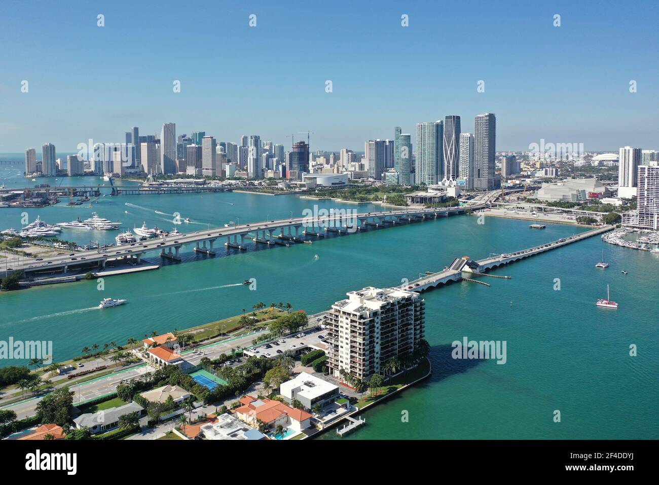 Aerial view of Waterfront buildings on Intracoastal Waterway in Miami ...