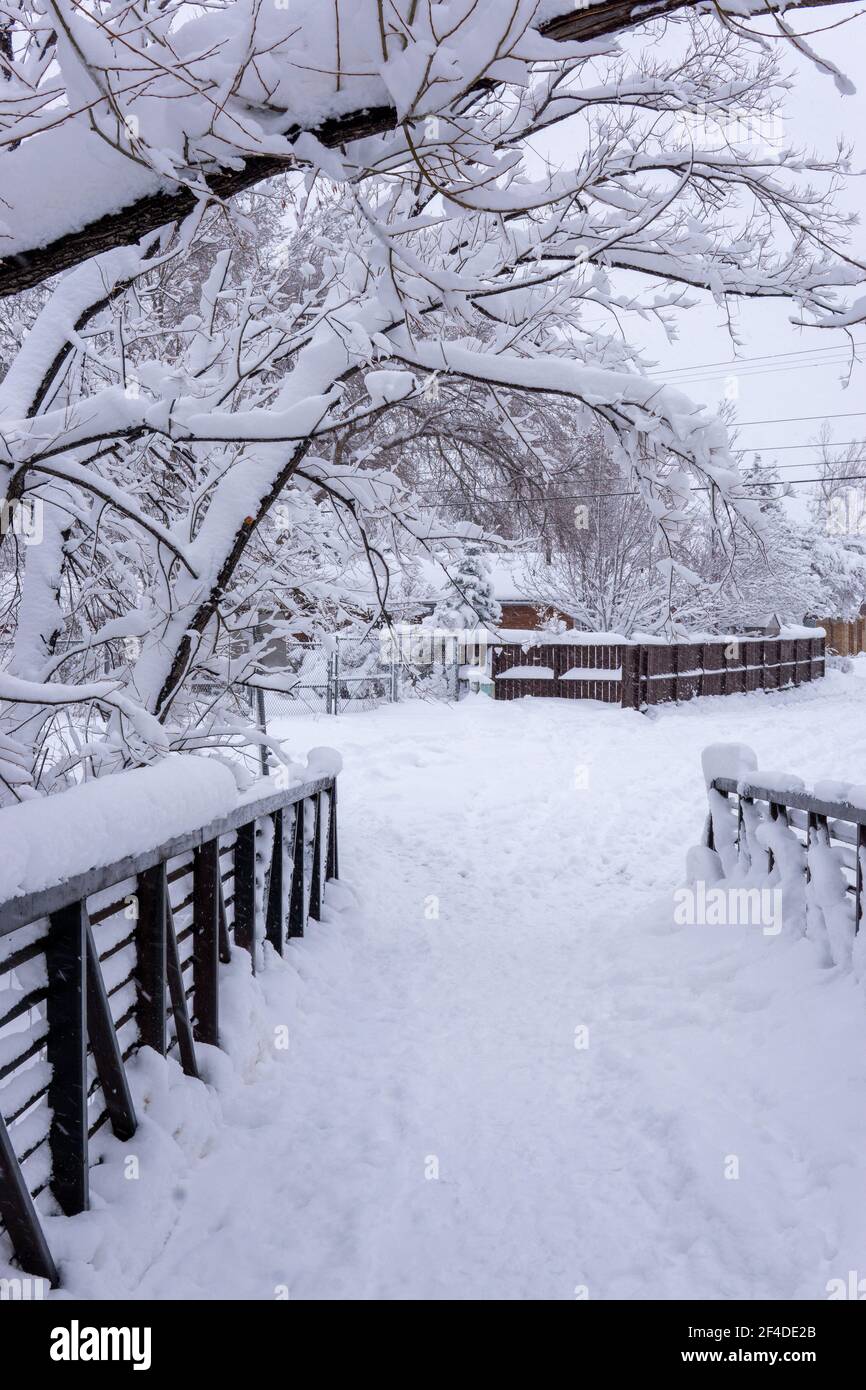 Icy bridge in Boulder Colorado following heavy snowfalls Stock Photo ...