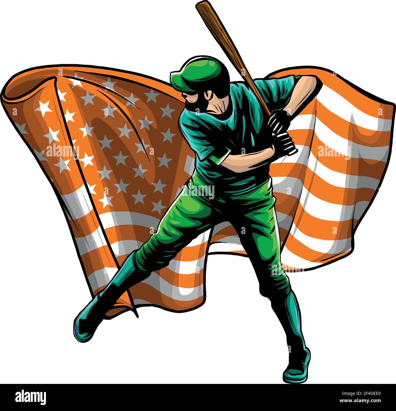 Baseball player with american flag vector illustration Stock Vector ...