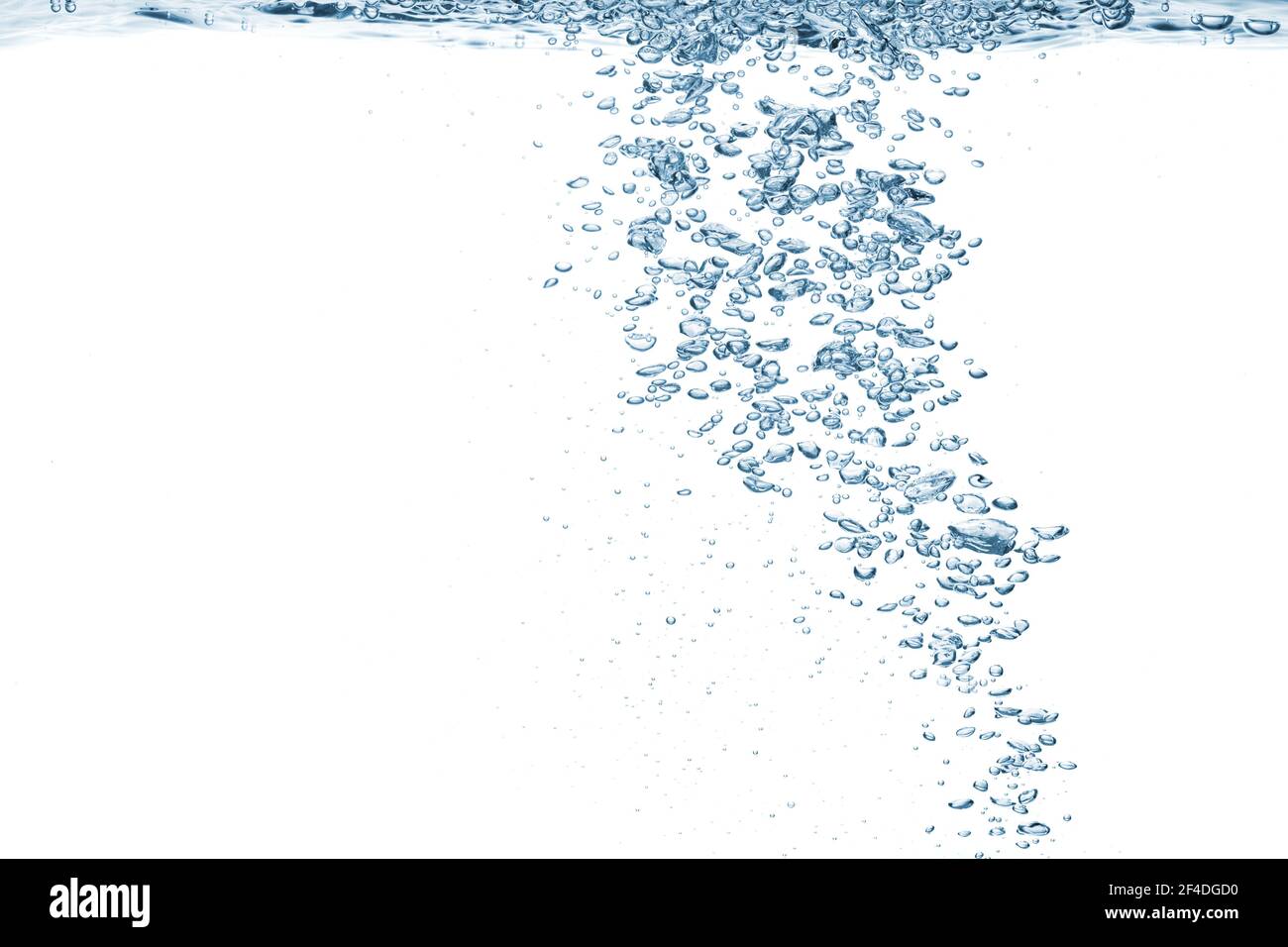 A bubble splash in transparent clear water liquid on a white background ...