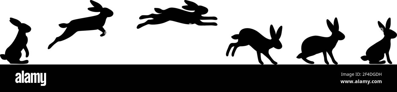 A set of rabbit jump phases. The hare sits, prepares to jump, jumps ...