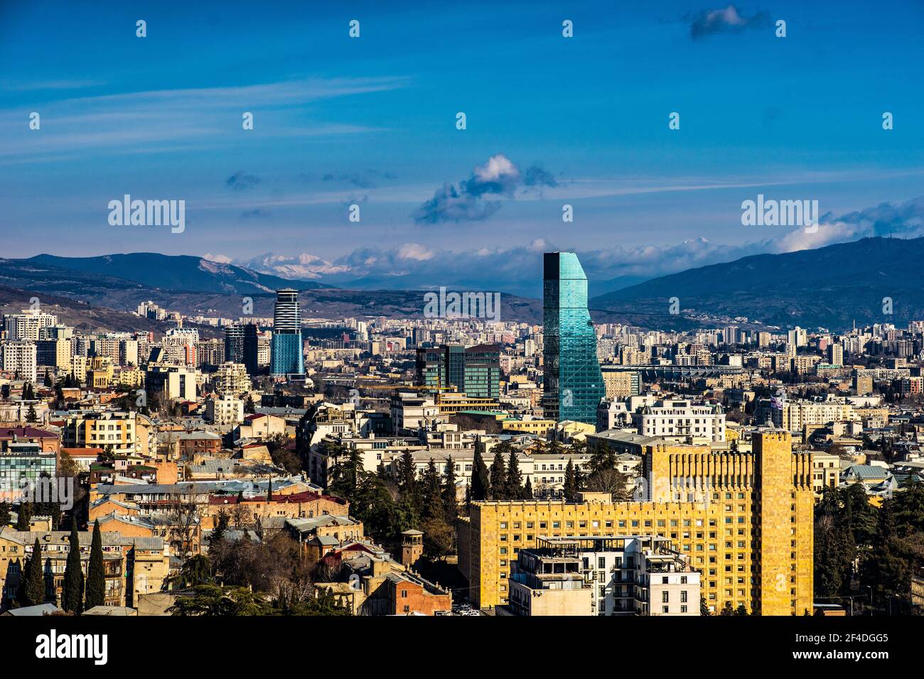 Aerial cityscape with mountain backdrop, Tbilisi, Georgia Stock Photo ...