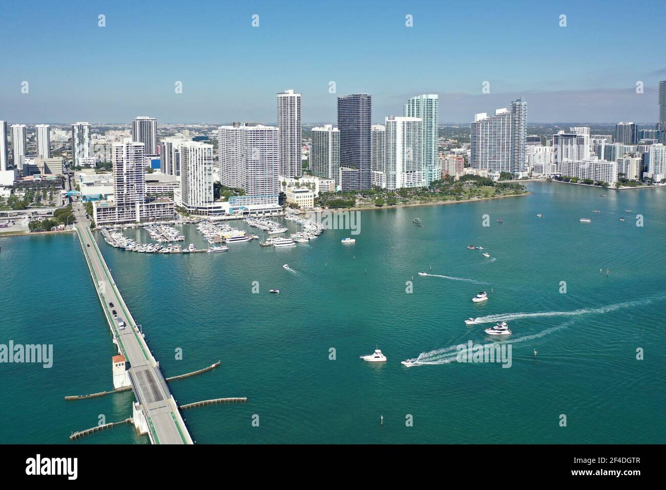 Aerial view of waterfront buildings on Intracoastal Waterway in Miami ...
