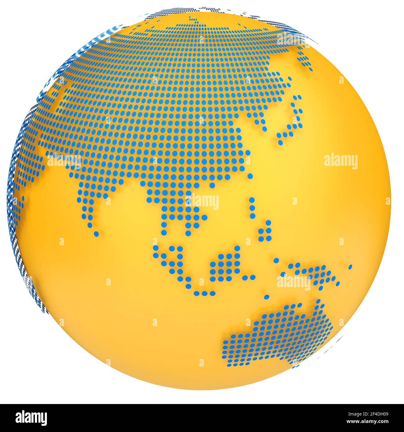 Earth map globe yellow 3d dotted model. Side of Asia, Australia and ...