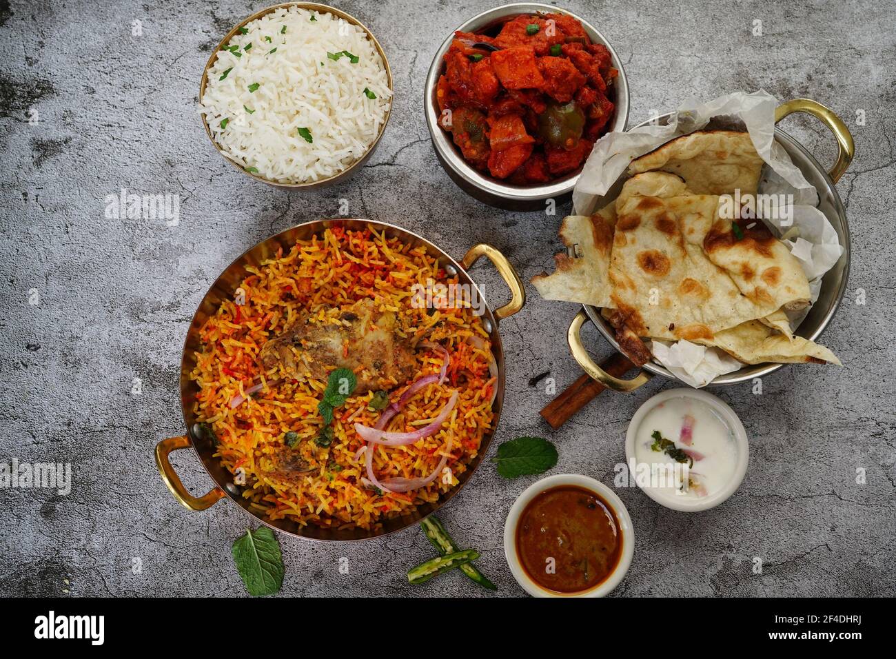 Indian meal buffet background - Chicken Biryani chilli chicken butter ...