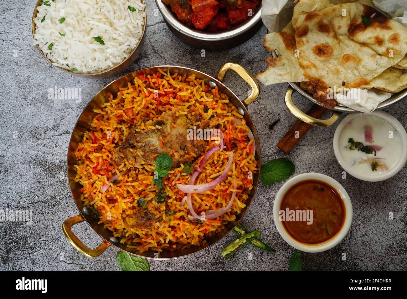 Indian meal buffet background - Chicken Biryani chilli chicken butter ...