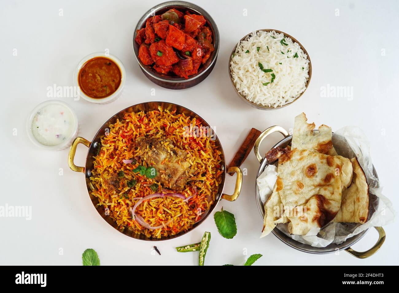 Indian Non veg meal Chicken biryani Roti Chilli chicken rice salan and ...