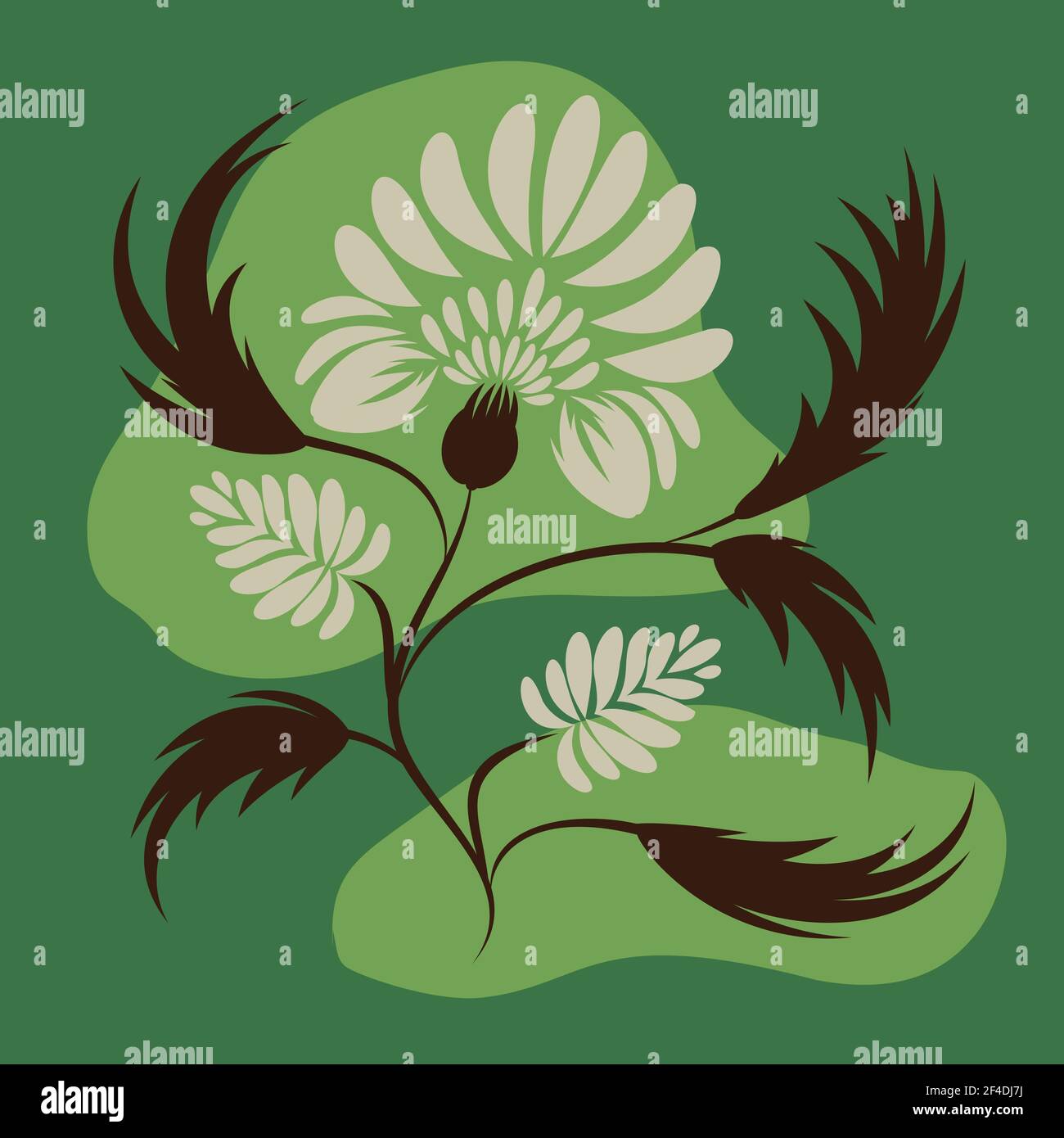 Leaves and flowers with different folk ornaments. Card, print or poster ...