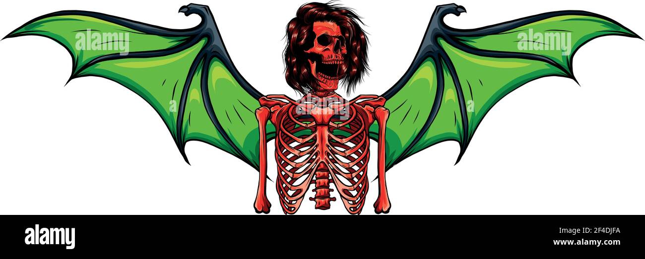 human skeleton with bat wings vector illustration Stock Vector Image ...
