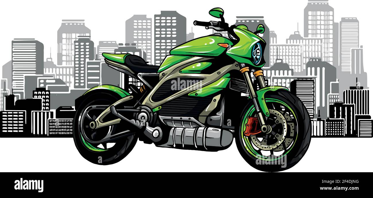 city landscape with fast motorbike vector illustration Stock Vector ...
