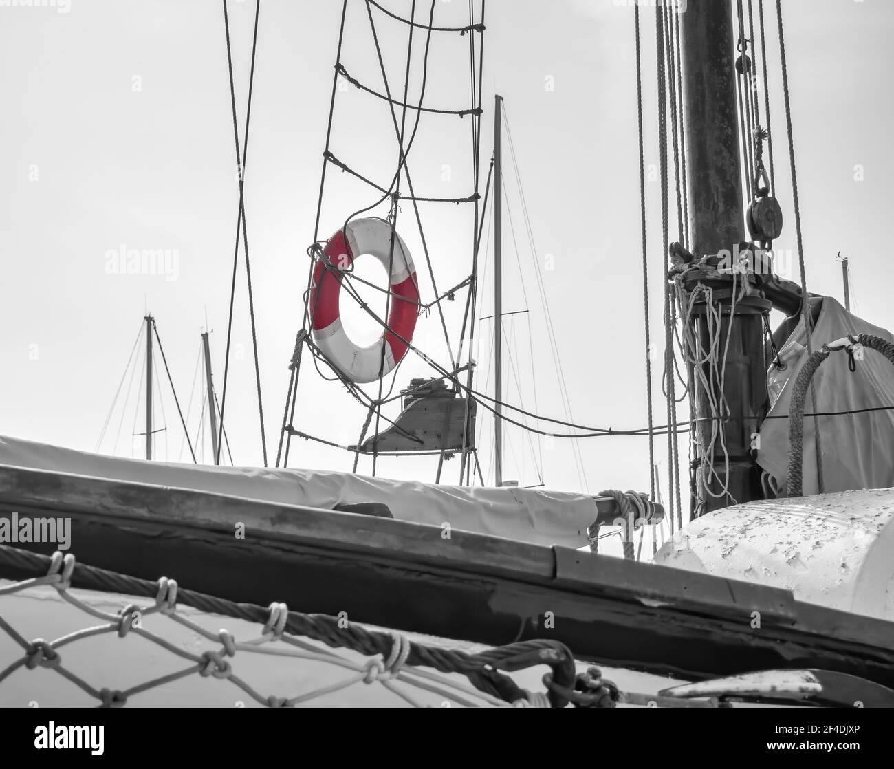A lifebelt, lifebuoy, water wheely also known as Kisbee ring hanging ...