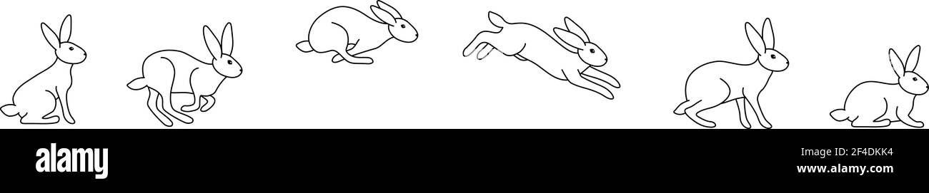 A set of rabbit jump phases. The hare sits, prepares to jump, jumps ...