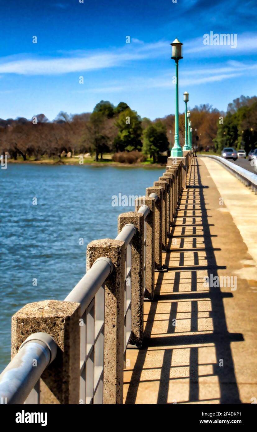 Shadows on a bridge crossing the Tidal Basin in Washington D.C Stock ...