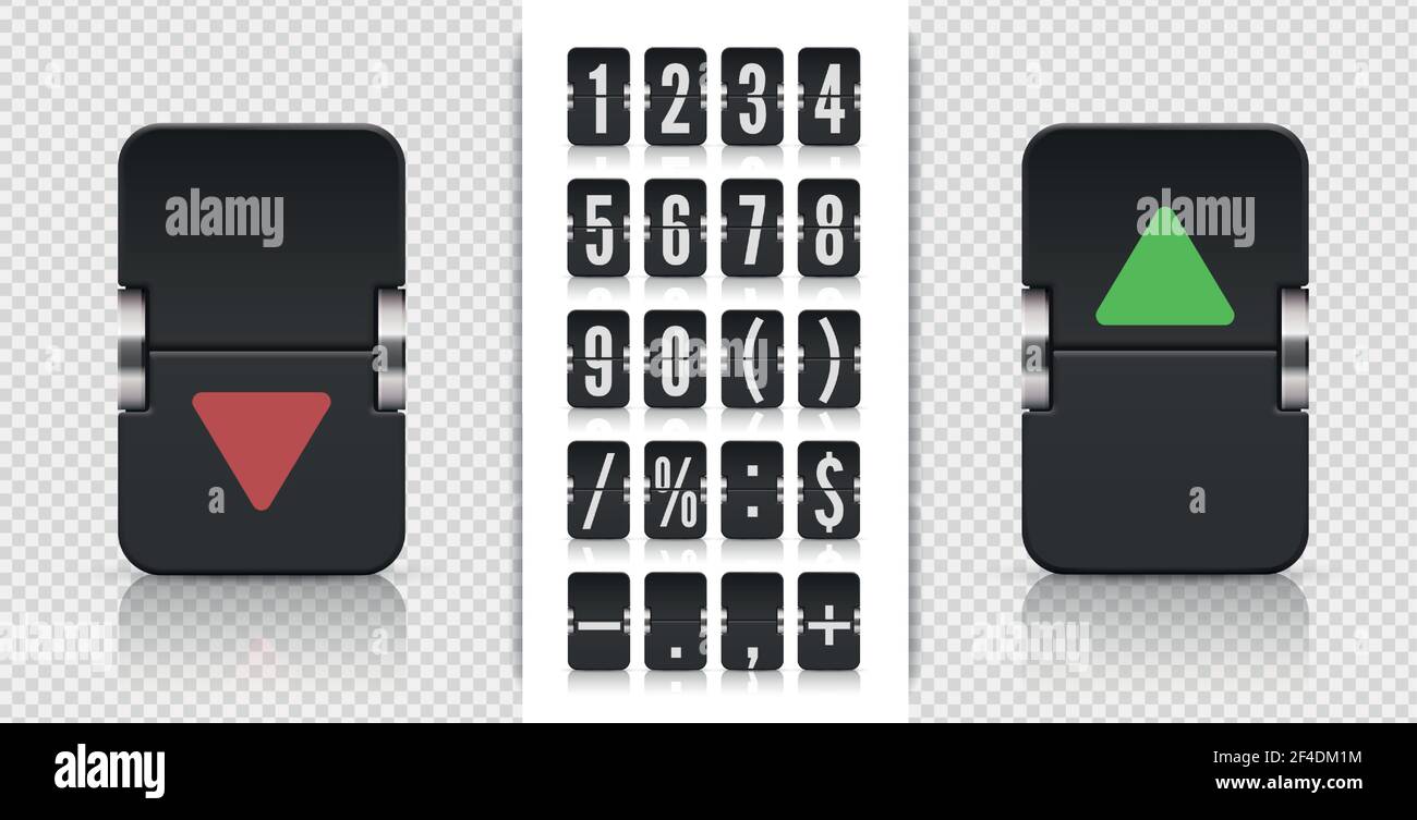 Flip number and symbol scoreboard on white background. Analog flip ...