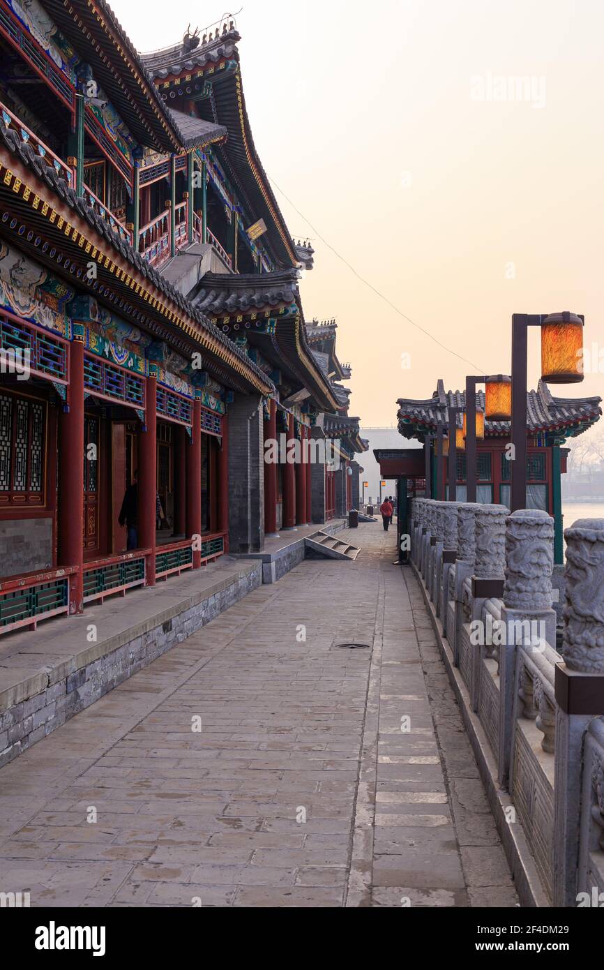 Beautiful lakeside promenade at Behai park in Beijing, China, in May ...
