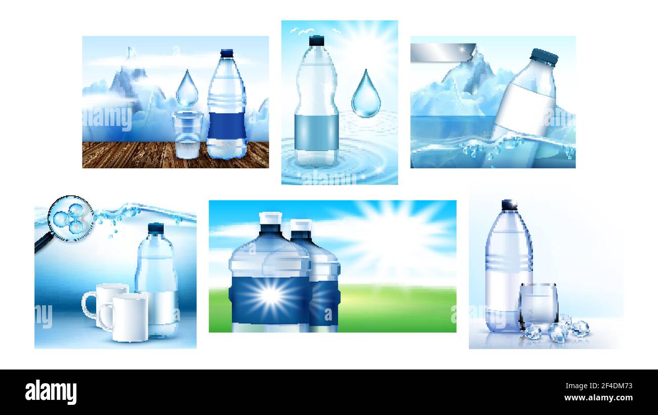 Mineral Water Creative Promo Posters Set Vector Stock Vector Image ...