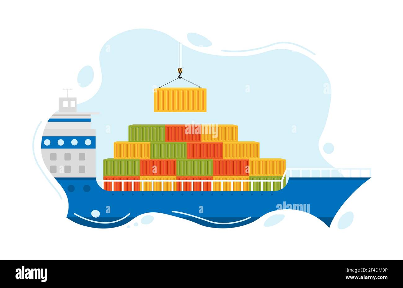 Sea barge loads cargo at port. Sea transportation logistic. Maritime ...