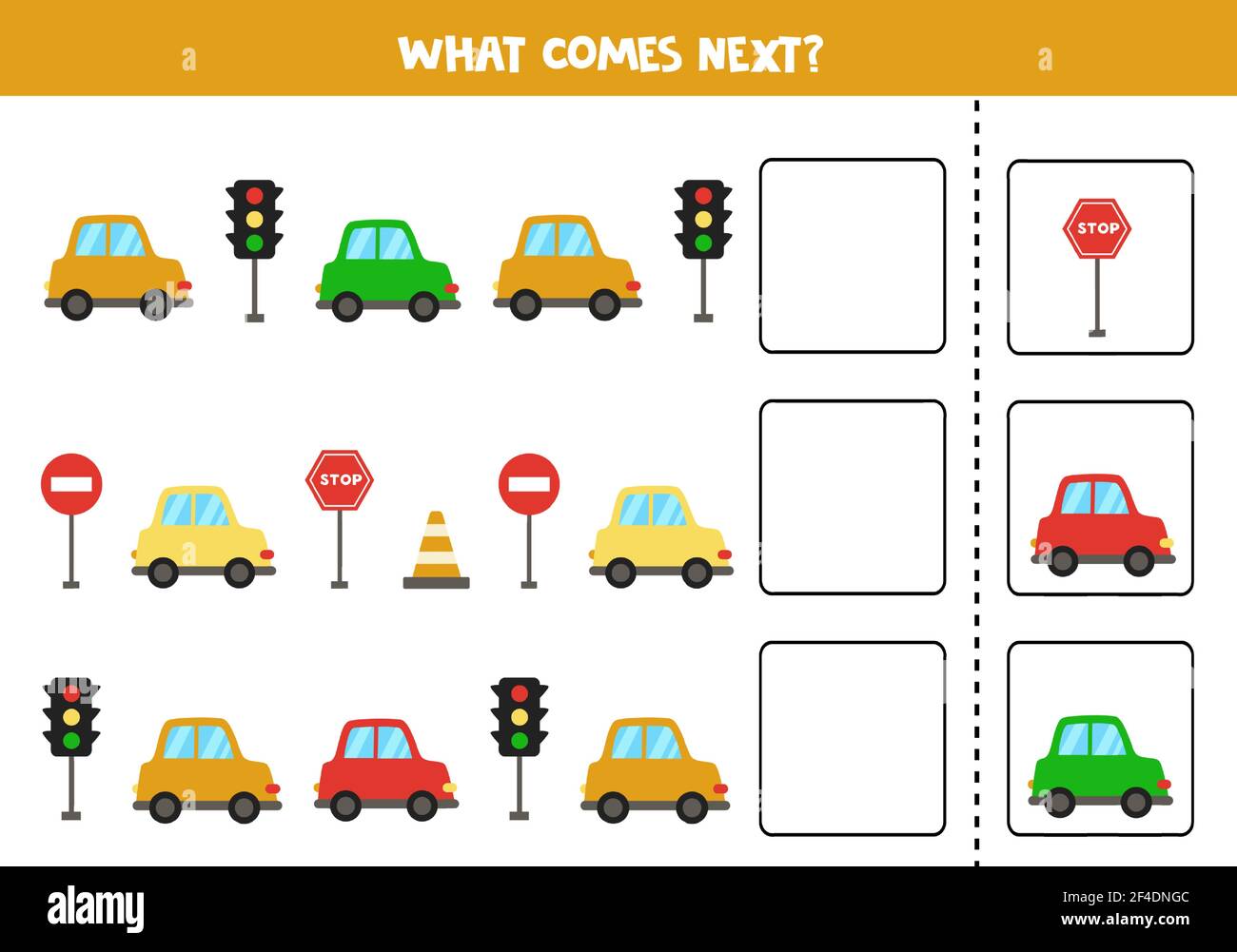 What comes next game with colorful cars and traffic signs. Educational ...