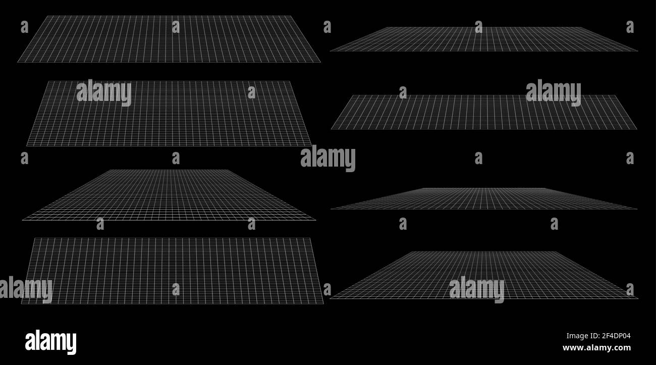 3D grid, mesh in perspective. Vanishing lattice, grating into horizon ...