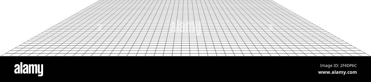 3D grid, mesh in perspective. Vanishing lattice, grating into horizon ...